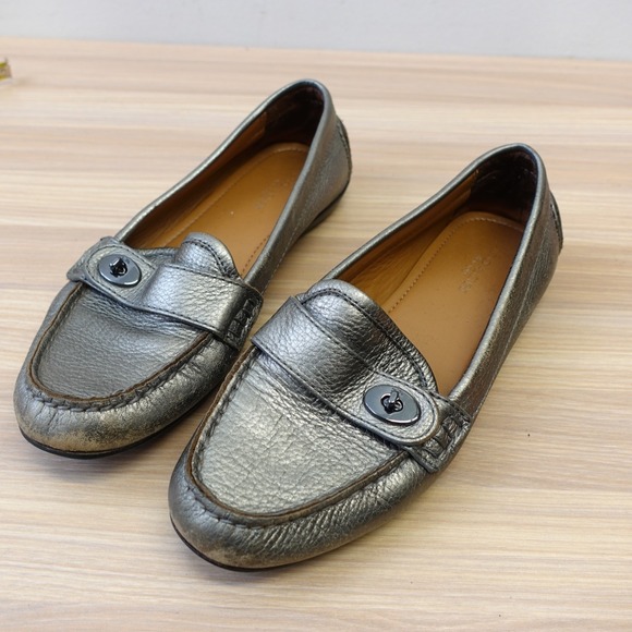Coach | Shoes | Coach Loafer Flats Womens 6 B Silver Metallic Driving ...